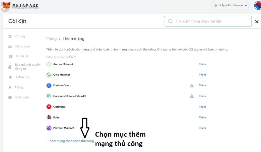 Hướng dẫn thêm mạng Base chain đã mainnet vào ví Metamask - Coin35.com